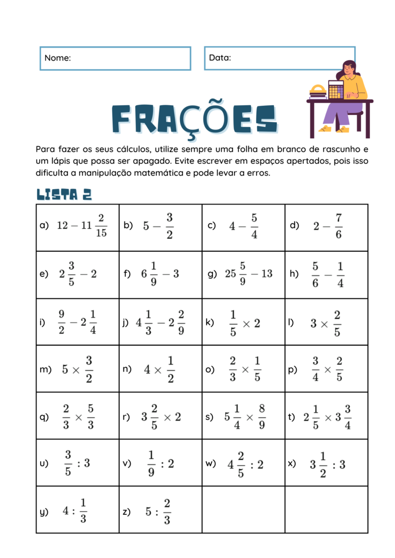 Matemática – frações, MMC e MDC (com gabarito) – BL Apoio Pedagógico
